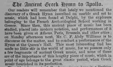 The “Hymn to Apollo”: “the most important musical find of the ...